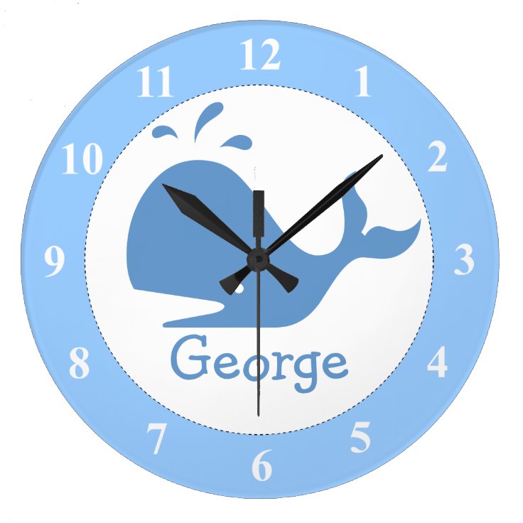 Light blue big whale clock with custom baby name | Zazzle