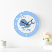Light blue big whale clock with custom baby name | Zazzle