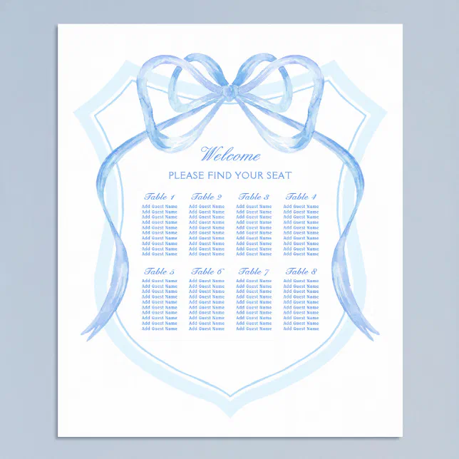 Light Blue Bow Crest Baptism Seating Chart | Zazzle