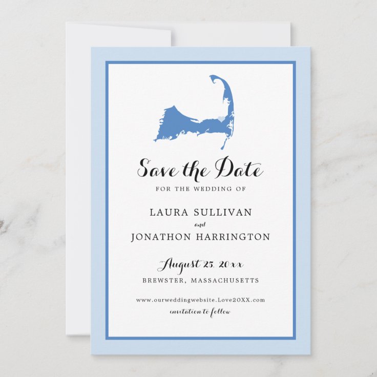Light Blue Brewster Cape Cod Map Wedding Save The Date | Zazzle