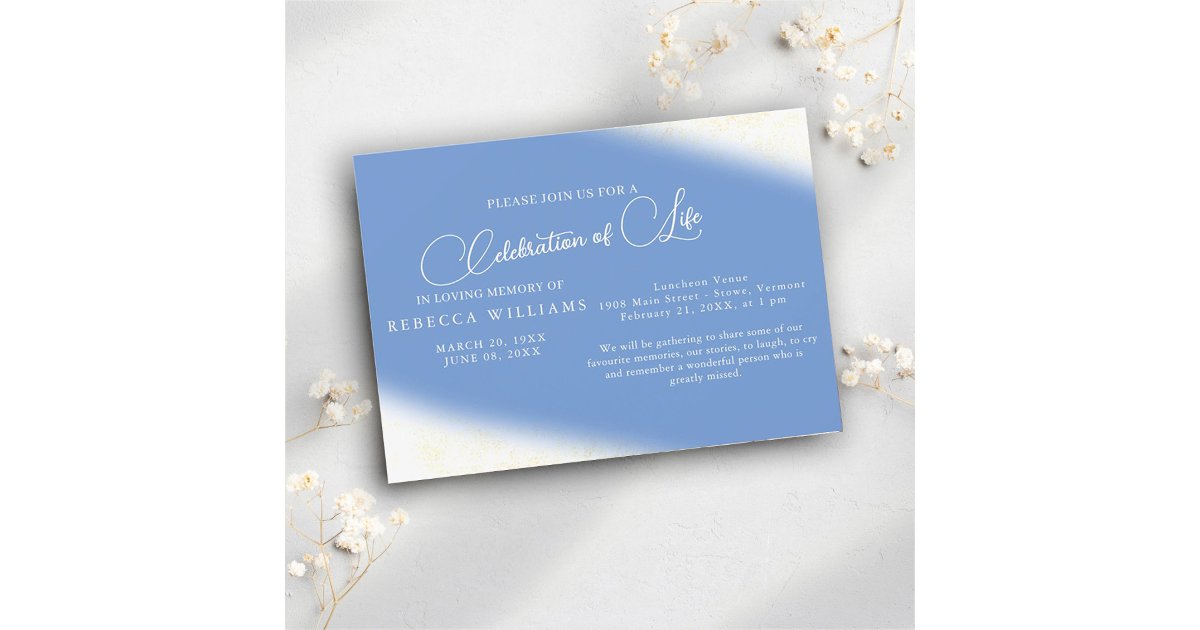 Light Blue Celebration of Life Invitations | Zazzle