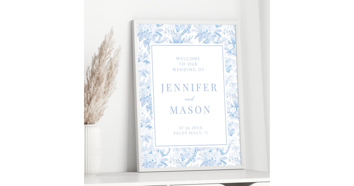 Light blue chinoiserie wedding welcome sign poster | Zazzle