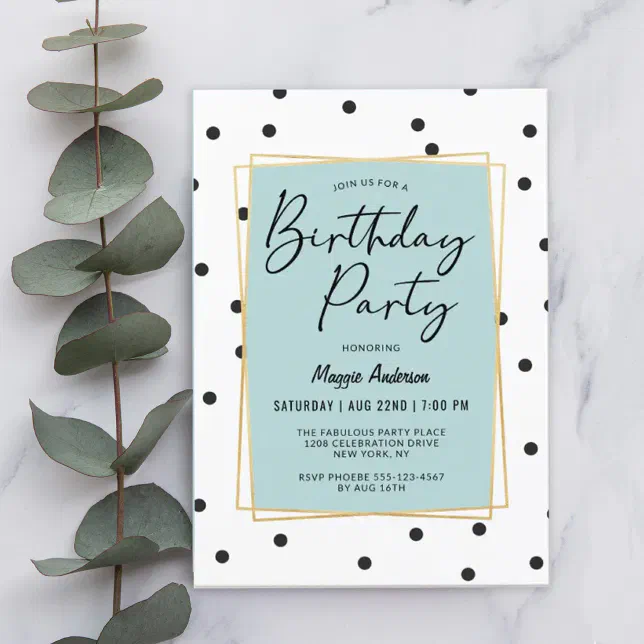 Light Blue Confetti Polka Dots Birthday Party Invitation | Zazzle