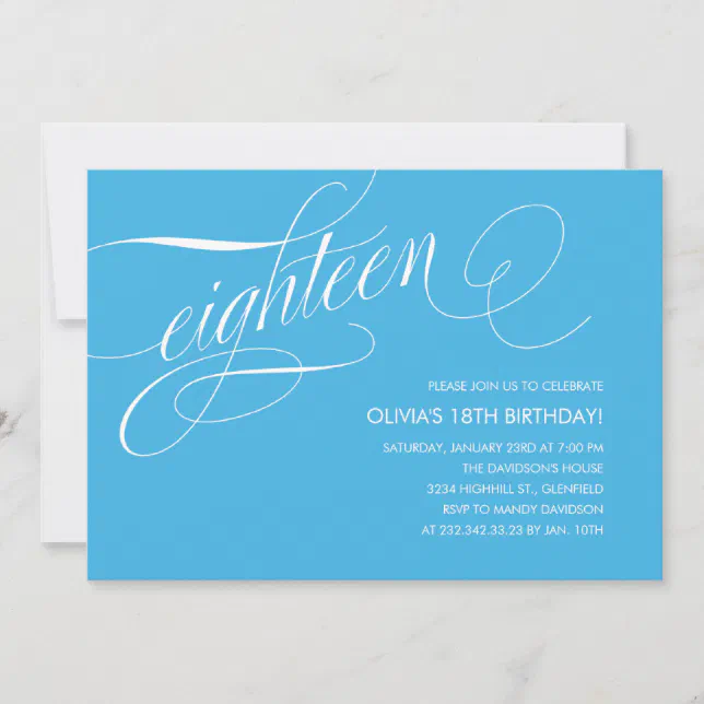 Light Blue Contemporary 18th Birthday Invitations | Zazzle