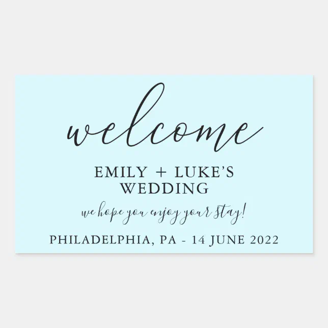 Light Blue Custom Wedding Welcome Rectangular Sticker | Zazzle