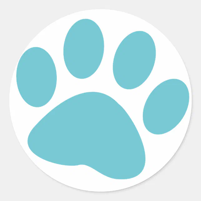 Light Blue Dog Animal Paw Print Classic Round Sticker | Zazzle