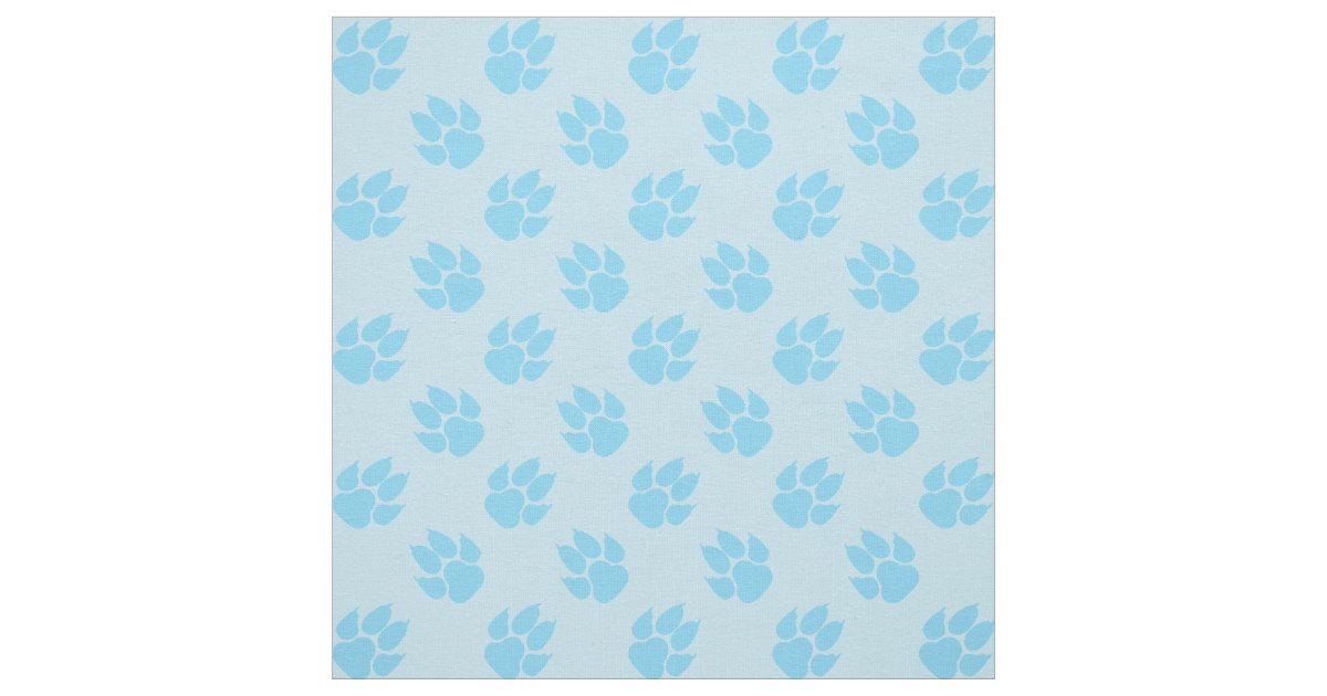 Light Blue Dog Paw Prints Pattern Fabric | Zazzle