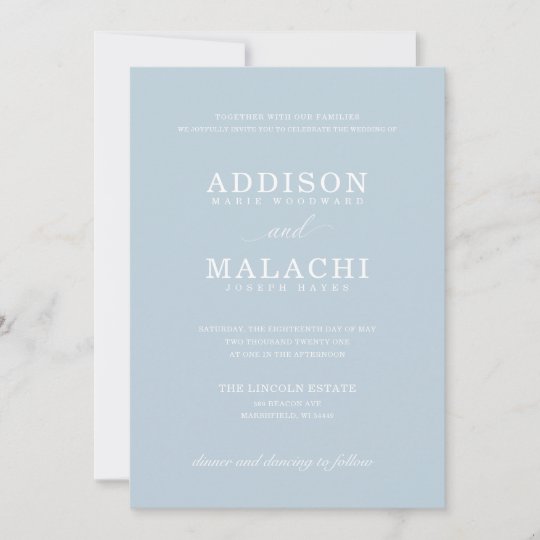 Light Blue Elegant Minimalist Wedding Invitation | Zazzle.com