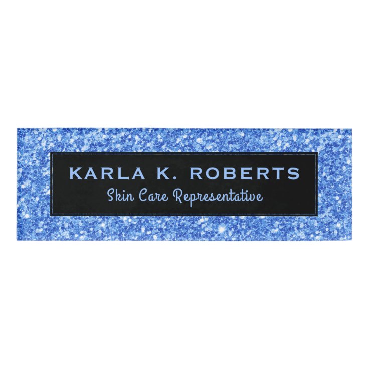 Light-Blue Faux Glitter & Black Text background Name Tag | Zazzle