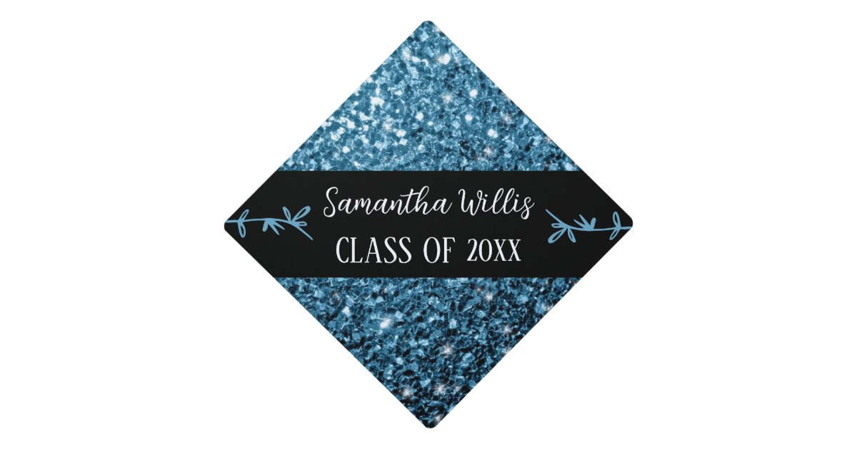 Light blue faux sparkles Custom name Class Graduation Cap Topper | Zazzle