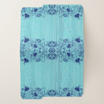 Light-blue faux wood and navy-blue lace border file folder | Zazzle