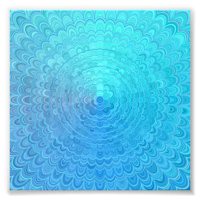 Light Blue Floral Circle Mandala Photo Print | Zazzle