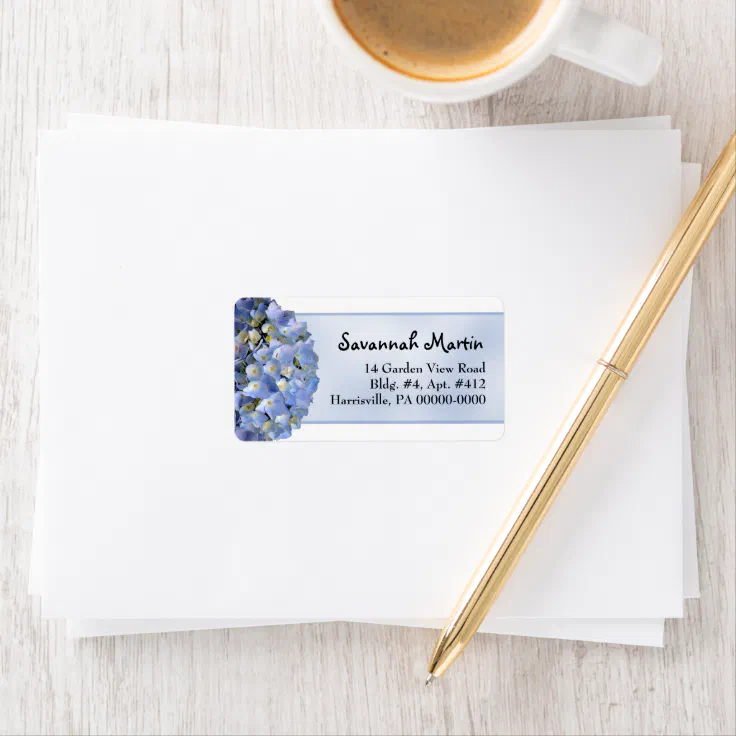 Light Blue Floral Hydrangea Wide Label | Zazzle