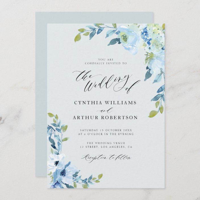 light blue floral wedding invitation | Zazzle.com