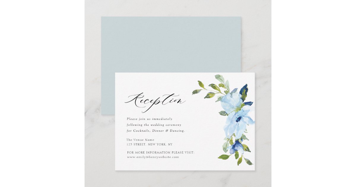 light blue floral wedding reception card | Zazzle