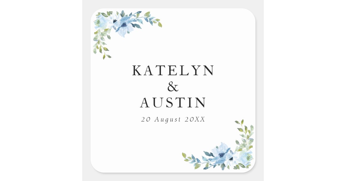 light blue floral wedding square sticker | Zazzle