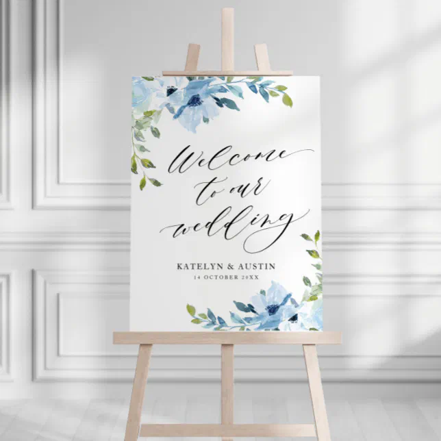 light blue floral wedding welcome sign | Zazzle