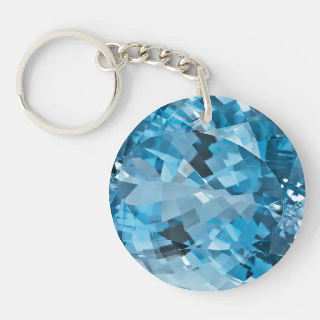 Light blue Gemstone Aquamarine March Birthstone Keychain | Zazzle