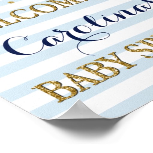 Light Blue Gold Boy Baby Sprinkle Welcome Sign | Zazzle