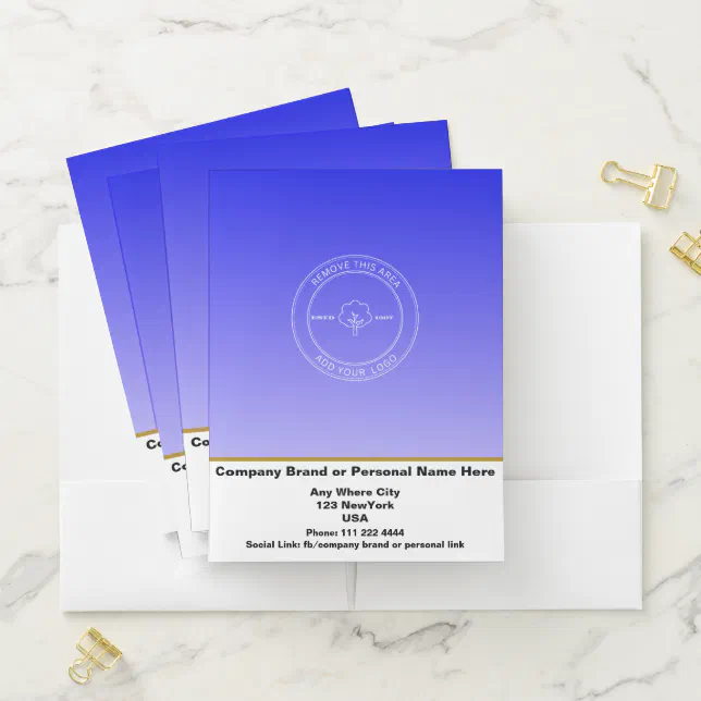 Light Blue Gradient Custom Monogram Logo Pocket Folder | Zazzle