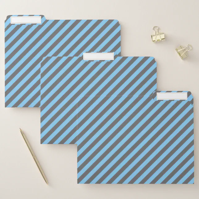 Light Blue & Gray Stripes Pattern File Folders | Zazzle