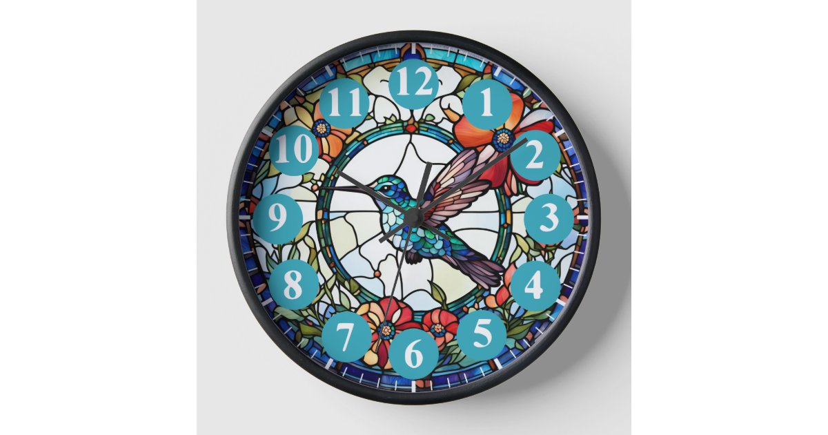 Light Blue Hummingbird Stained Glass Bird Clock | Zazzle