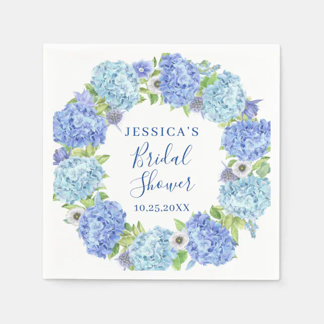 Light Blue Hydrangea Floral Bridal Shower Paper Napkins | Zazzle