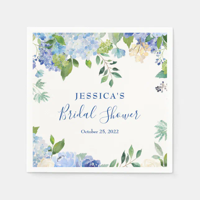 Light Blue Hydrangea Floral Bridal Shower Paper Napkins | Zazzle