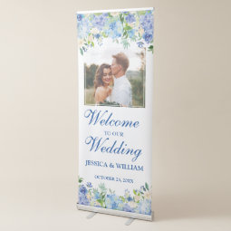 Light Blue Hydrangea Floral PHOTO Wedding Welcome Retractable Banner ...