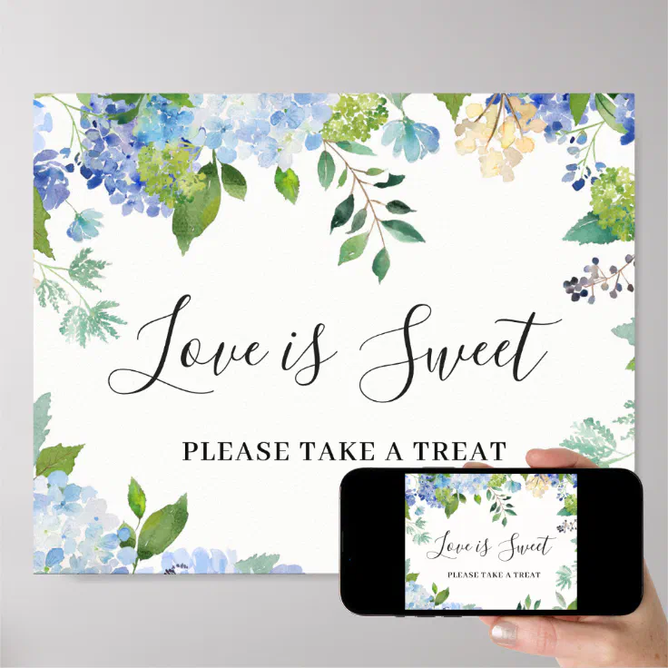 Light Blue Hydrangea Love is Sweet Poster | Zazzle