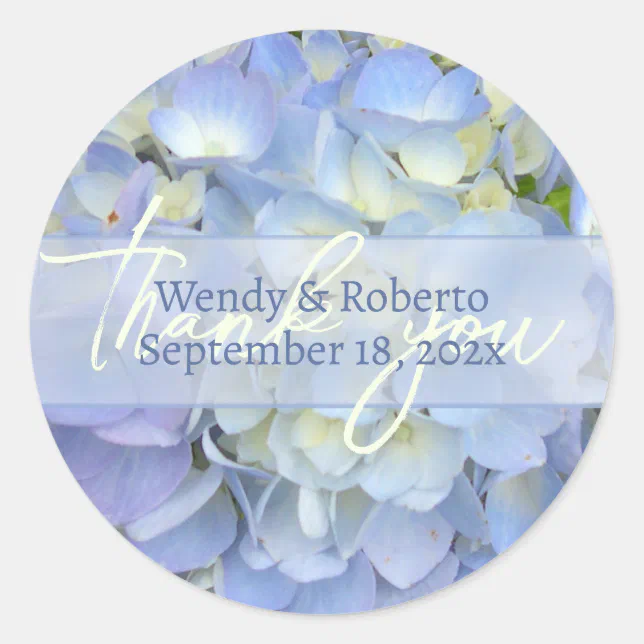 Light Blue Hydrangea Wedding Favor Labels | Zazzle