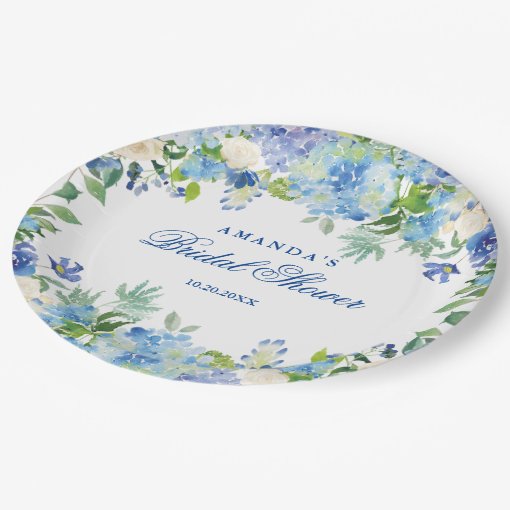Light Blue Hydrangeas Floral Bridal Shower Paper Plates | Zazzle