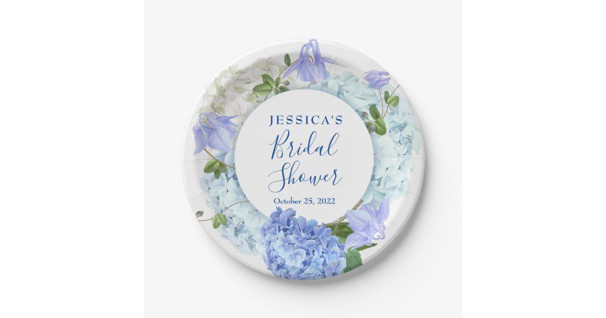 Light Blue Hydrangeas Floral Bridal Shower Party Paper Plates | Zazzle