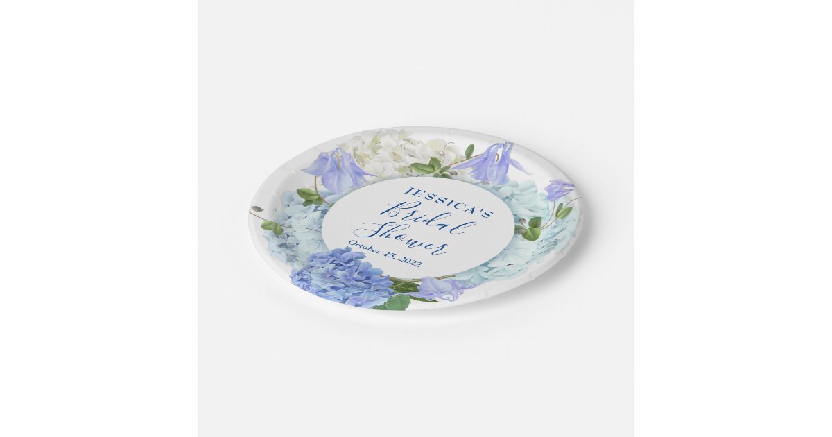 Light Blue Hydrangeas Floral Bridal Shower Party Paper Plates | Zazzle