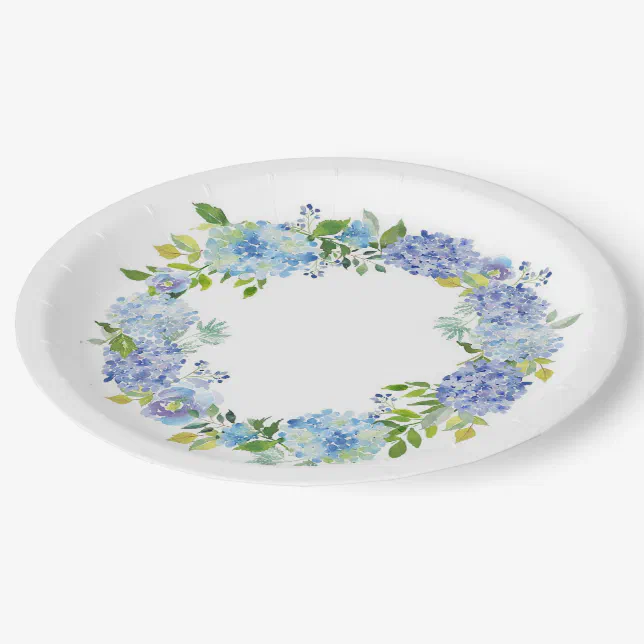 Light Blue Hydrangeas Floral Wedding Party Paper Plates | Zazzle