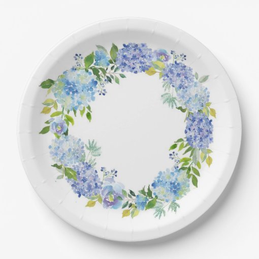Light Blue Hydrangeas Floral Wedding Party Paper Plates | Zazzle