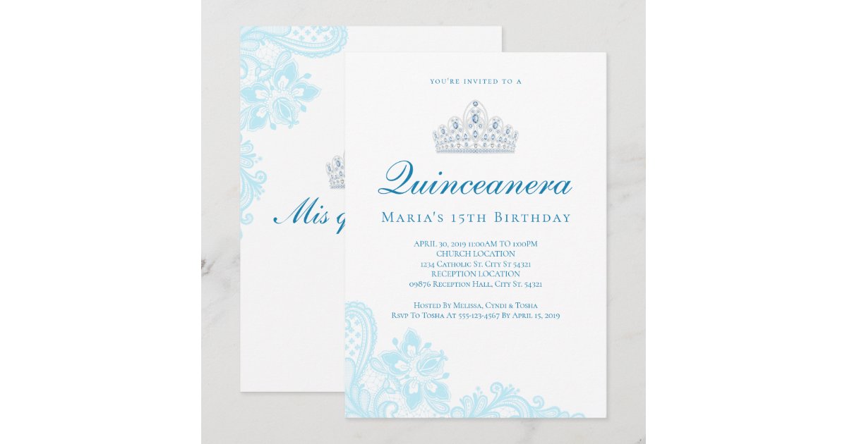 Light Blue Lace Quinceanera Invitations | Zazzle