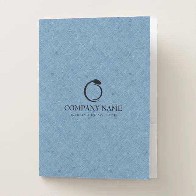 Light Blue Linen Texture Custom Logo Pocket Folder | Zazzle