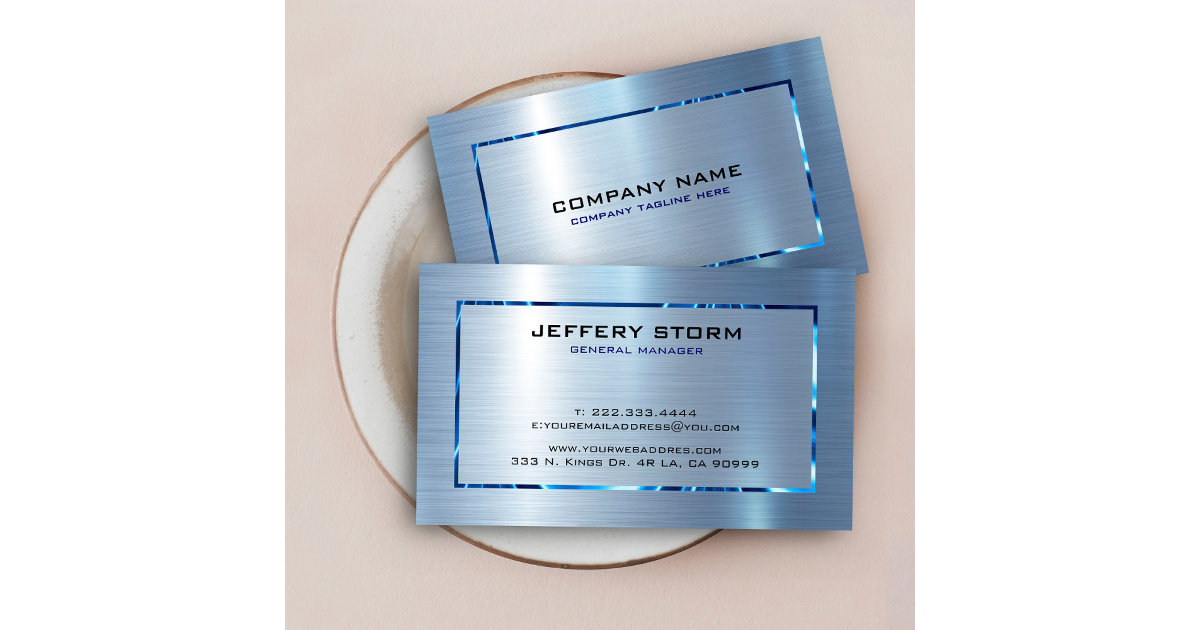 Light Blue Metallic Texture Stainless Steel Look Business Card | Zazzle