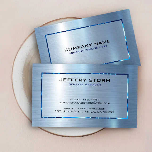 Light Blue Metallic Texture Stainless Steel Look Business Card | Zazzle