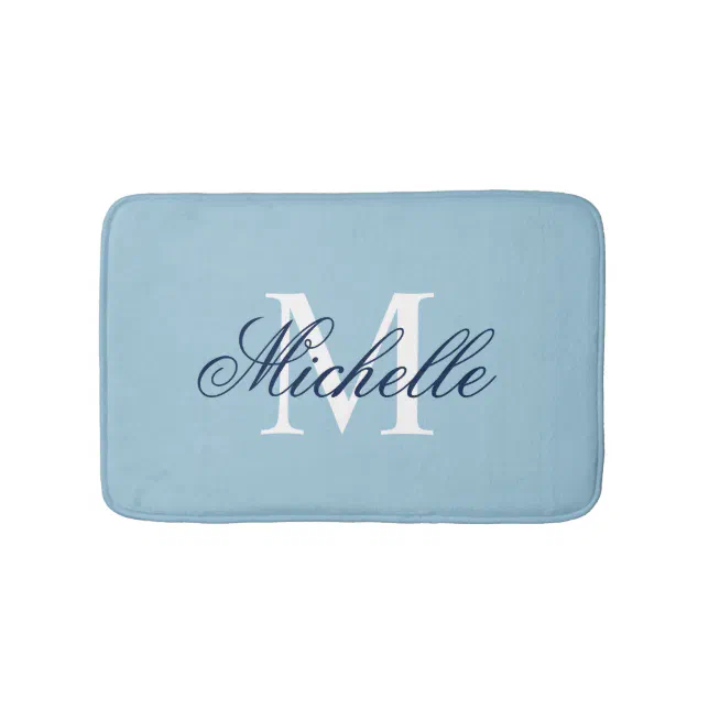 Light blue monogrammed bath mat | bathroom decor | Zazzle
