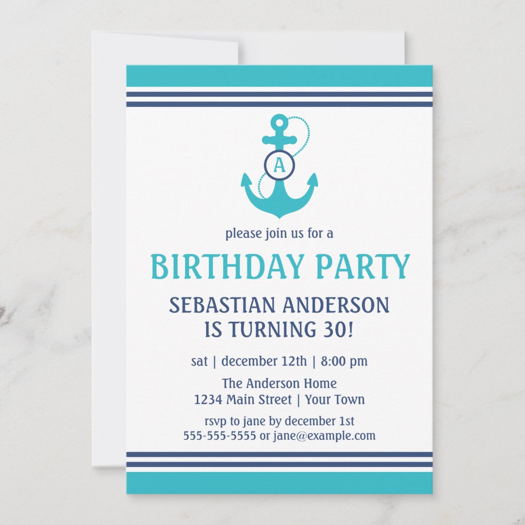 Light Blue Nautical Birthday Party Invites | Zazzle