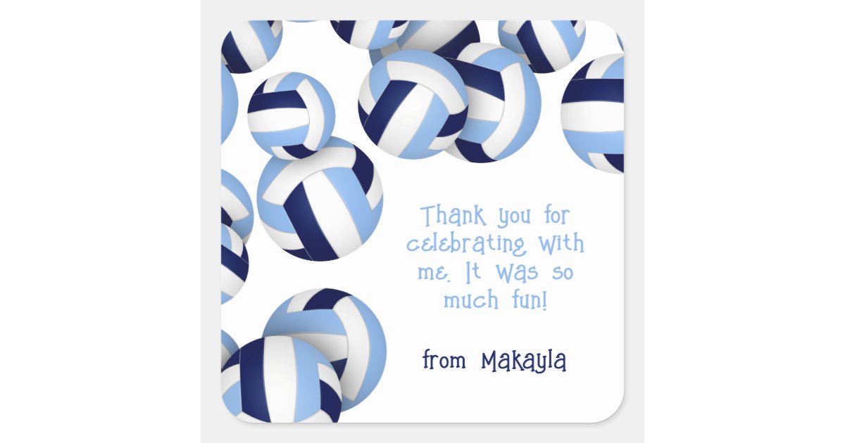 light blue navy volleyballs kids birthday party square sticker | Zazzle