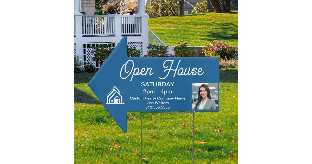Light Blue Open House Real Estate Logo Arrow Sign | Zazzle