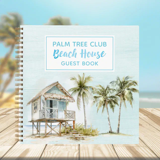 Light Blue Palm TreeS Beach House Guest Book | Zazzle