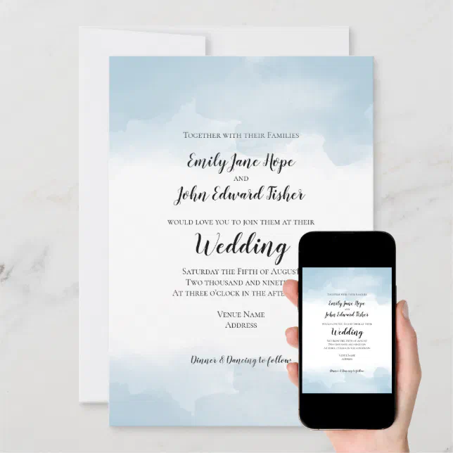 Light Blue Pastel Watercolors Wedding Invitation | Zazzle