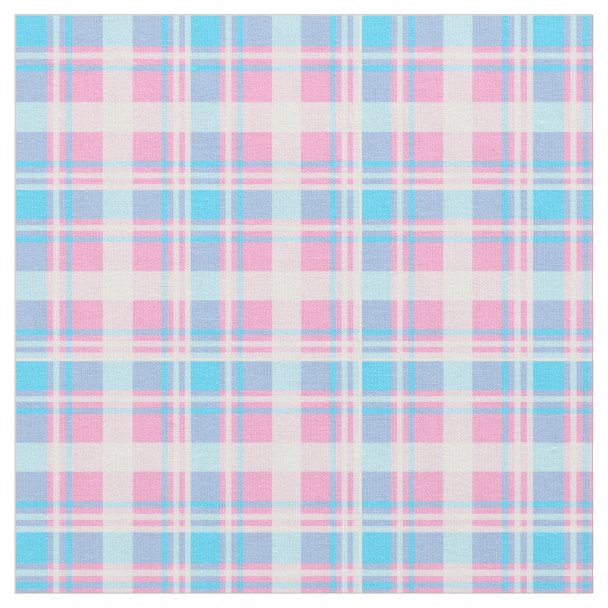 Pink and Blue Plaid Checkered Fabric | Zazzle
