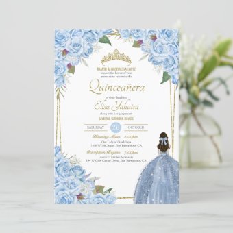 Light Blue Quinceanera Floral Rose Elegant Quince Invitation | Zazzle