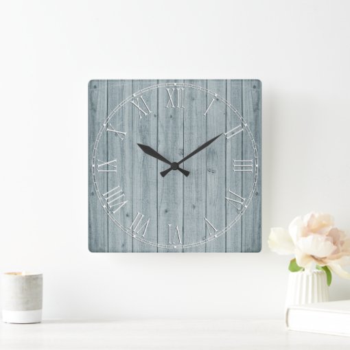Light Blue Rustic Beautiful Wood Texture Square Wall Clock | Zazzle