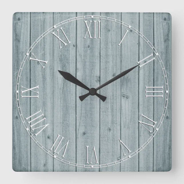 Light Blue Rustic Beautiful Wood Texture Square Wall Clock | Zazzle